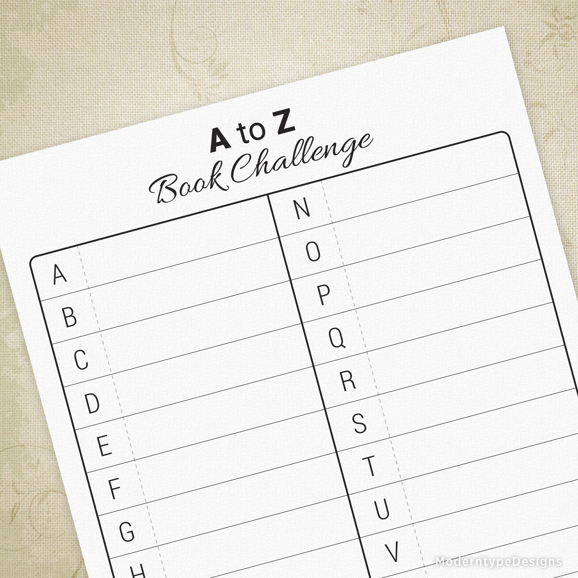 A to Z Book Challenge Printable