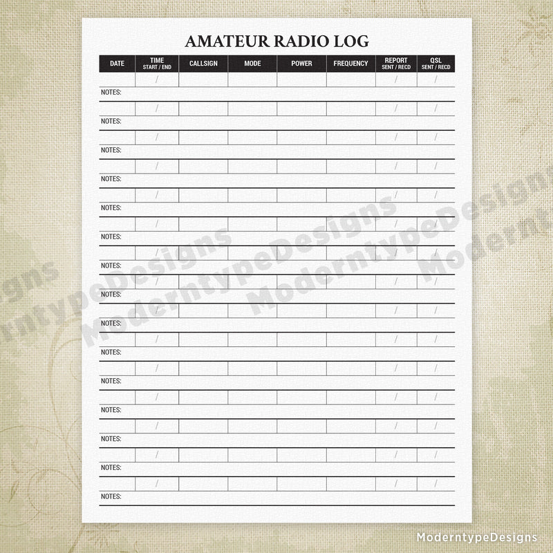 Amateur Radio Log Printable