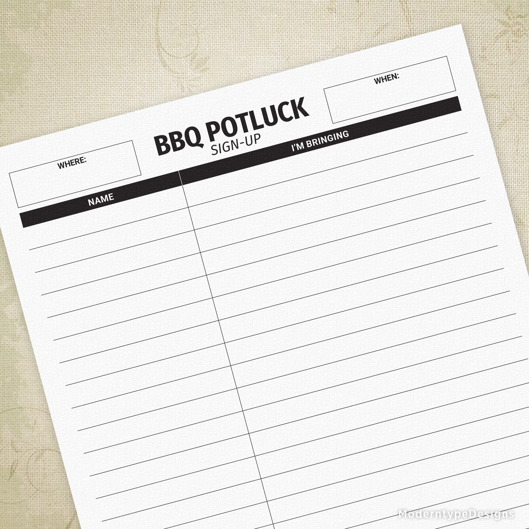 BBQ Potluck Sign-up Sheet Printable