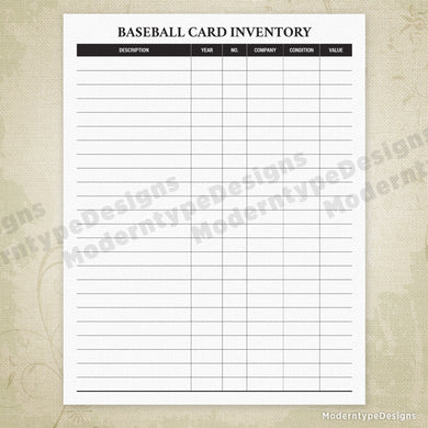 Baseball Card Inventory Printable