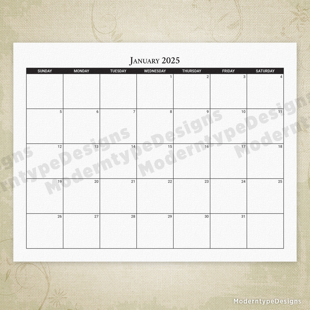2025 Monthly Printable Calendar
