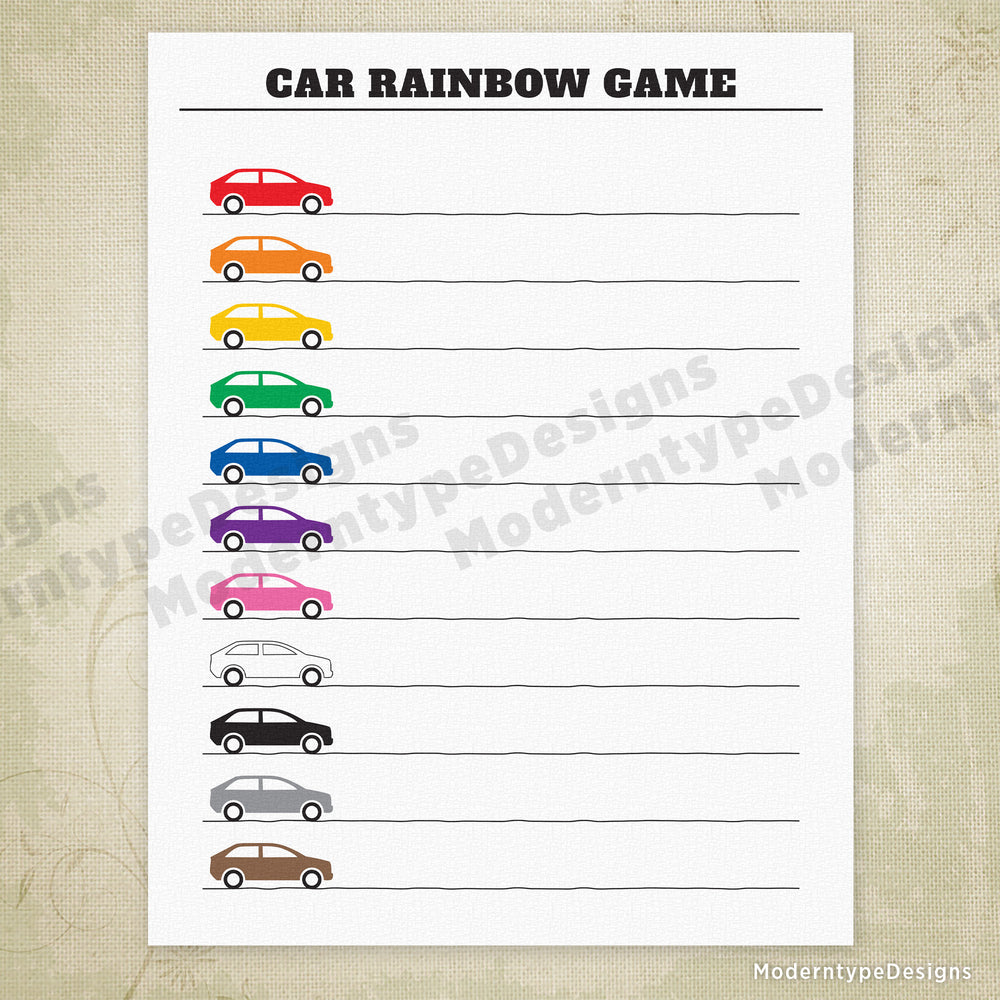 Car Rainbow Search Game Printable
