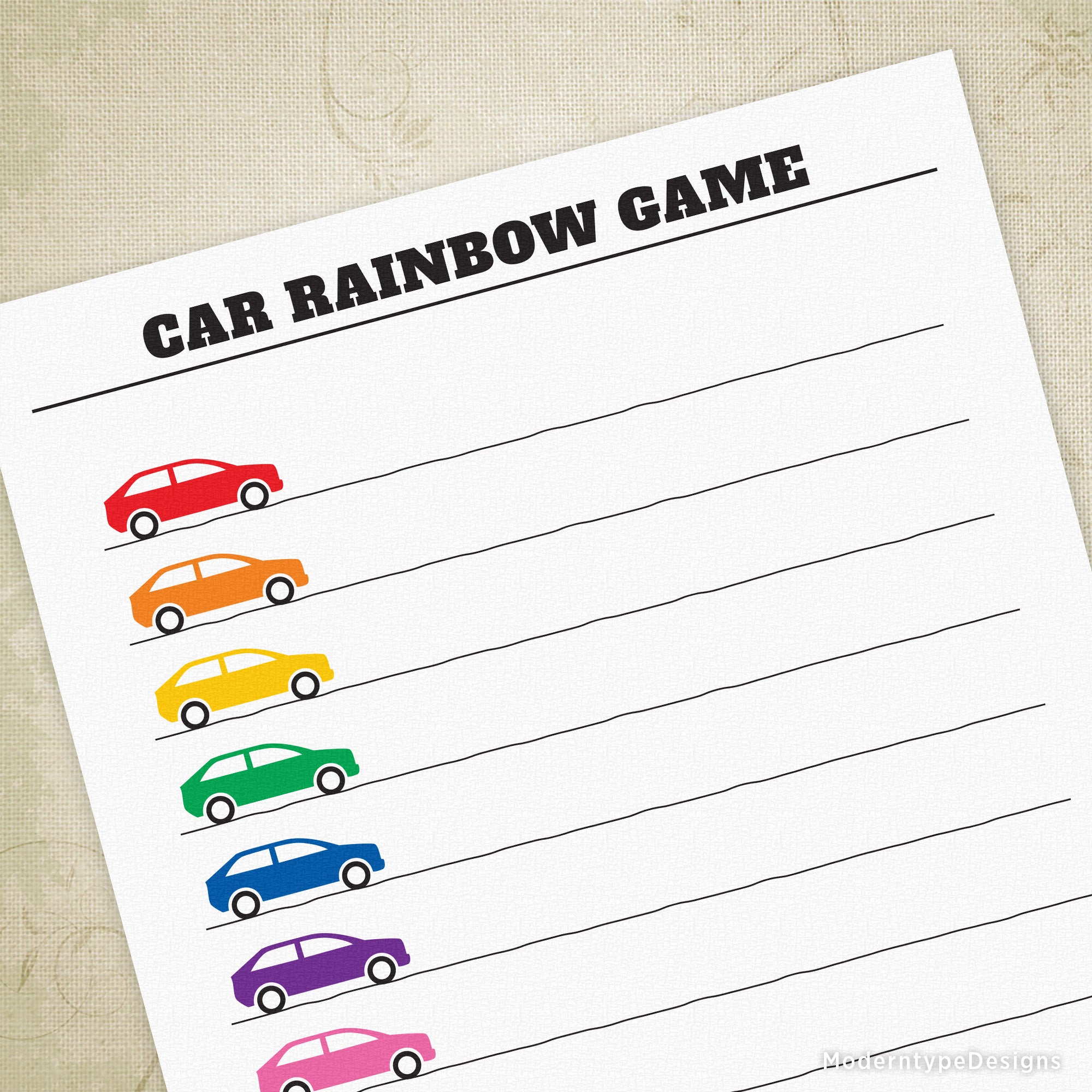 Car Rainbow Search Game Printable
