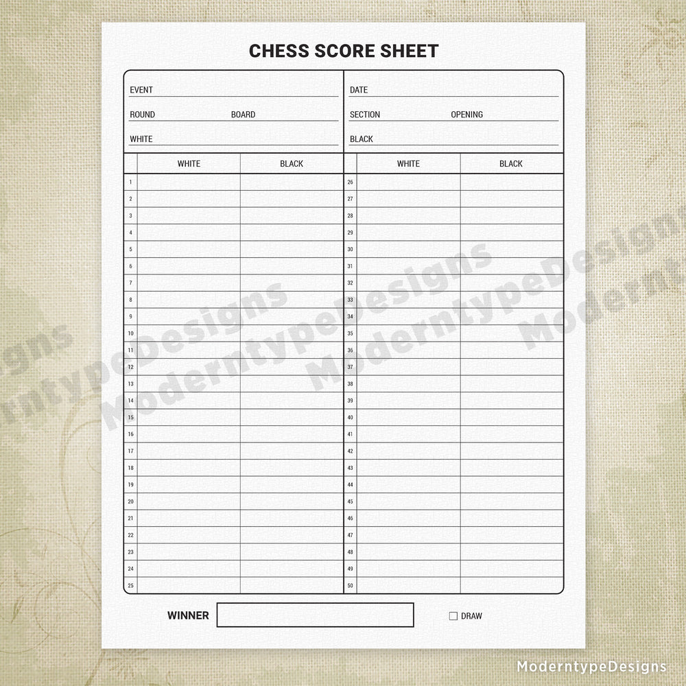 Chess Score Sheet Printable Form