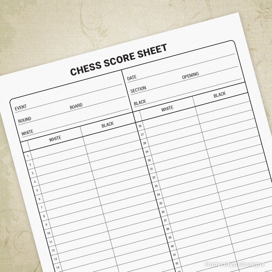 Chess Score Sheet Printable Form