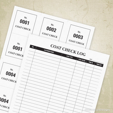 Coat Check Tickets & Log Printables