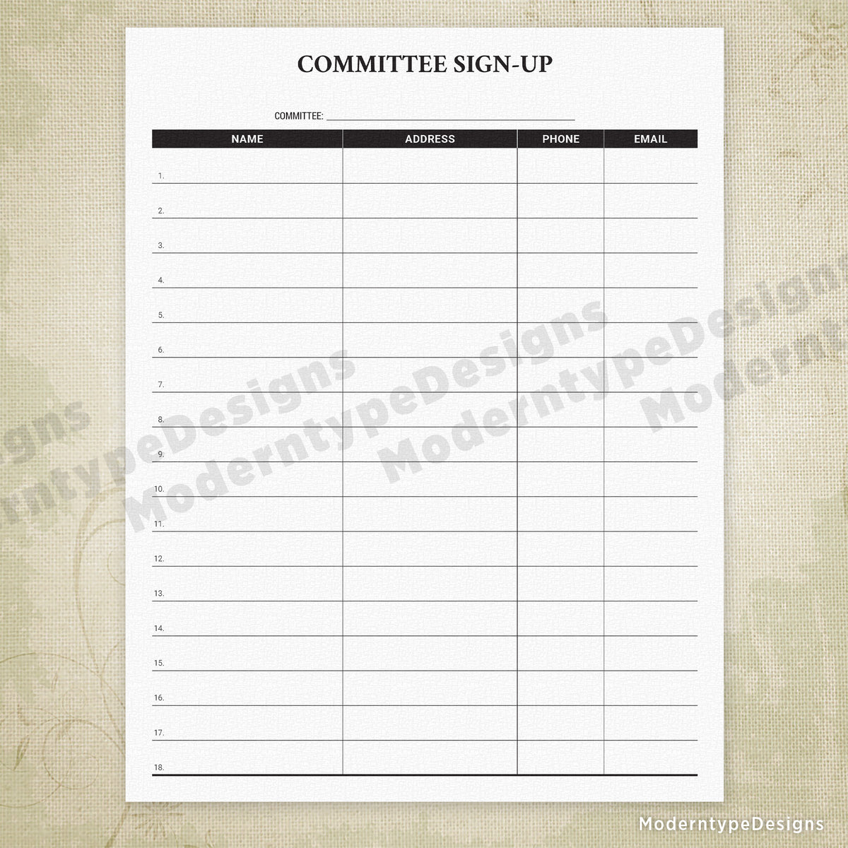 Committee Sign-up Printable Form