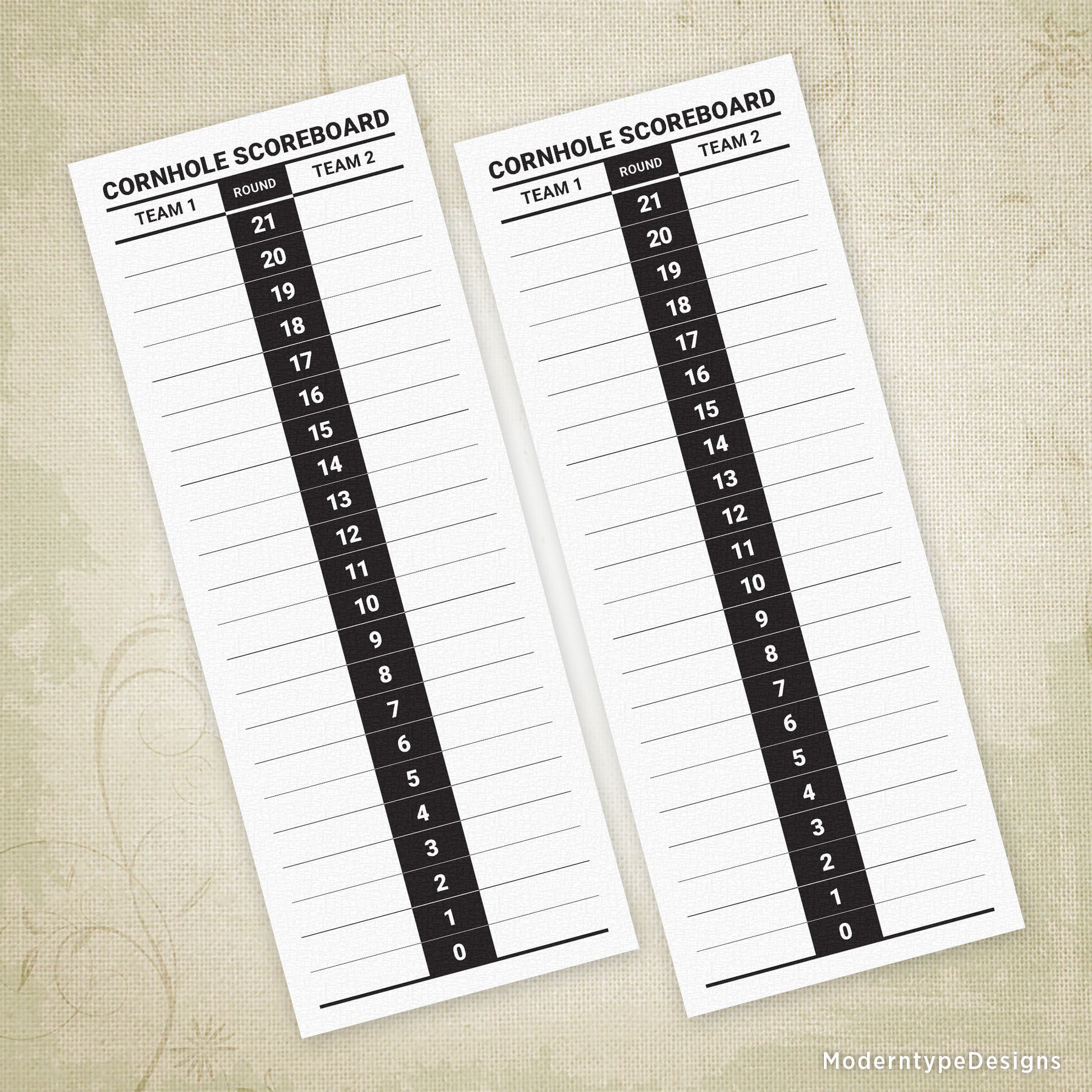 Cornhole Scoreboard Printable Sheet, 4.25 x 11"