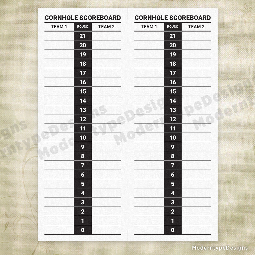 Cornhole Scoreboard Printable Sheet, 4.25 x 11"