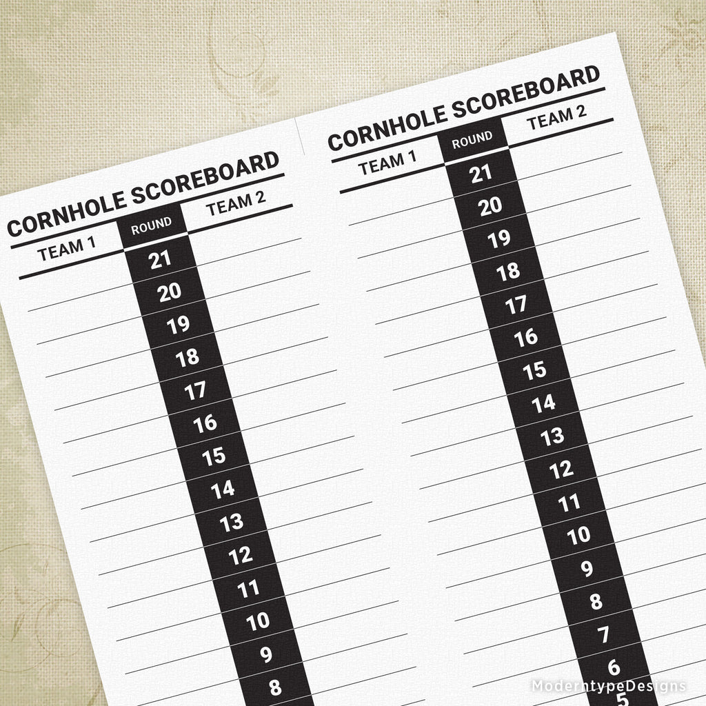 Cornhole Scoreboard Printable Sheet, 4.25 x 11"