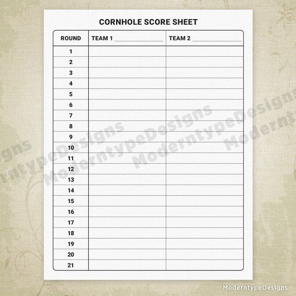 Cornhole Score Sheet Printable Form