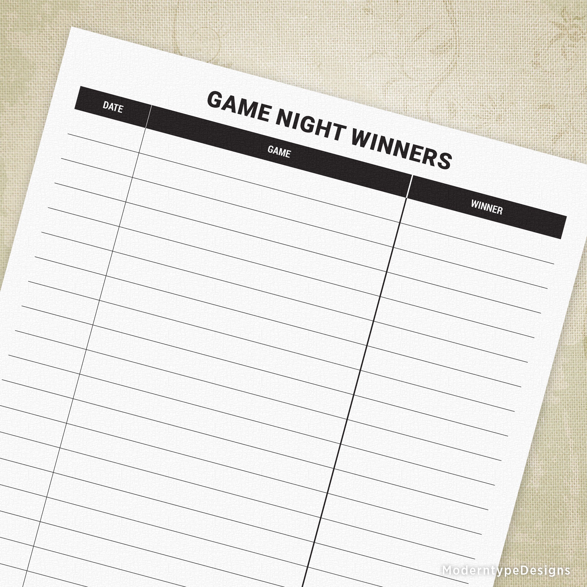 Game Night Winners Printable