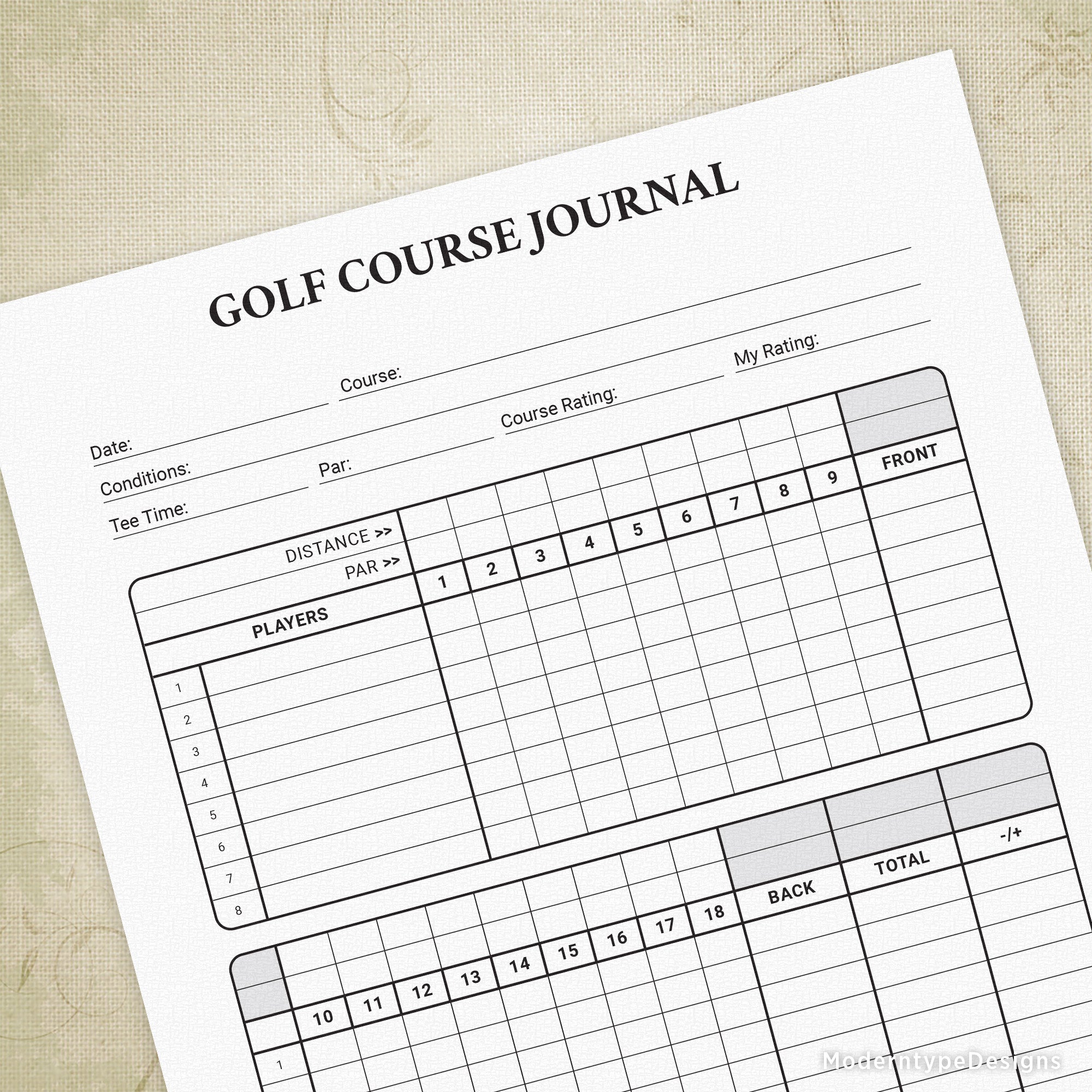 Golf Course Journal Printable