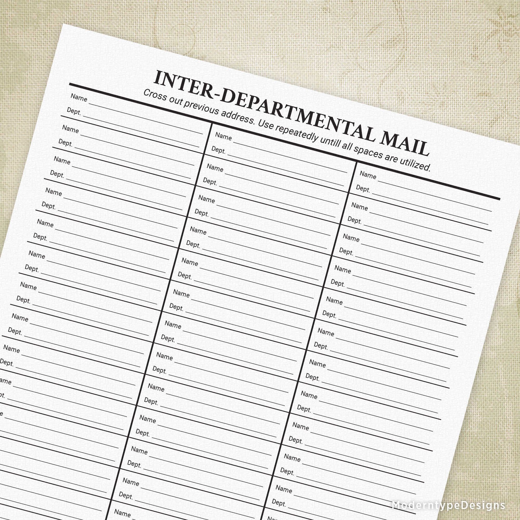 Inter-departmental Mail Printable