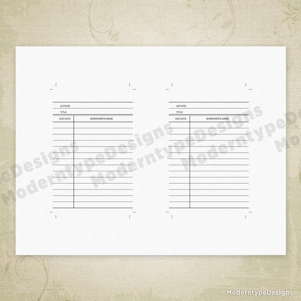 Library Book Cards Printable, 3 x 5"