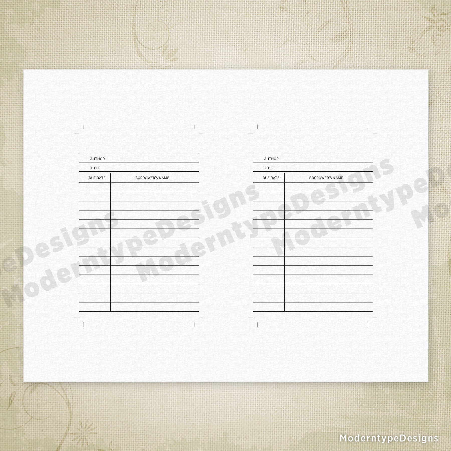 Library Book Cards Printable, 3 x 5"