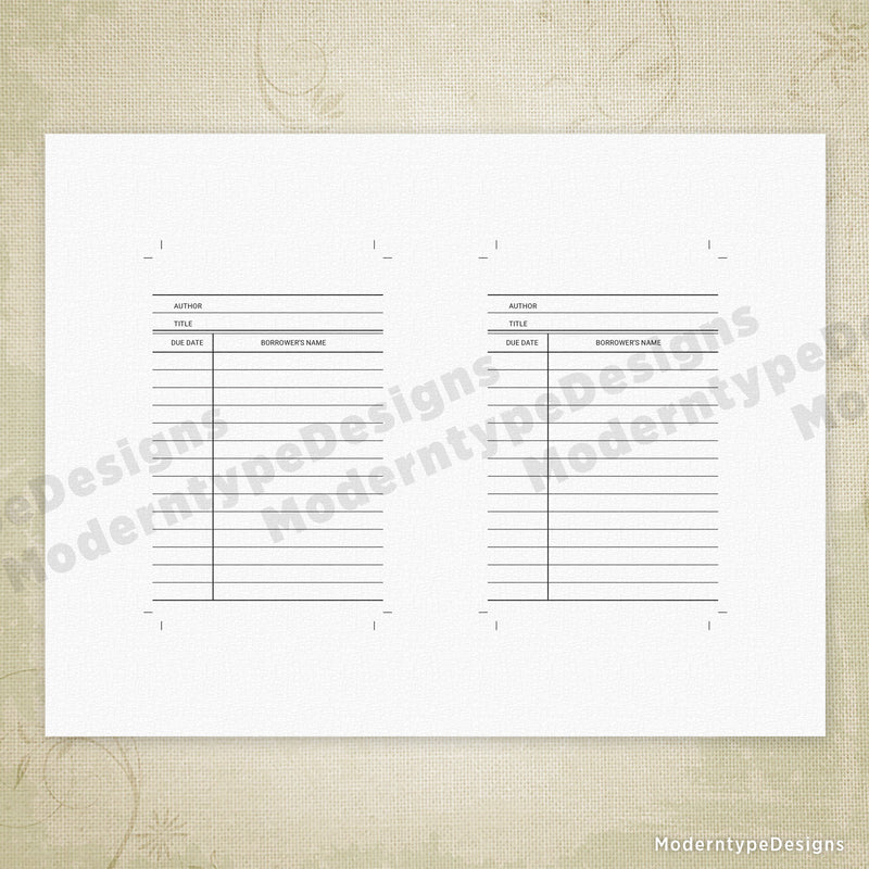 Library Book Cards Printable, 3 x 5"