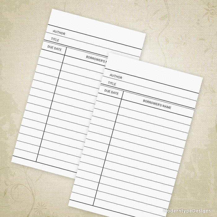 Library Book Cards Printable, 3 x 5"