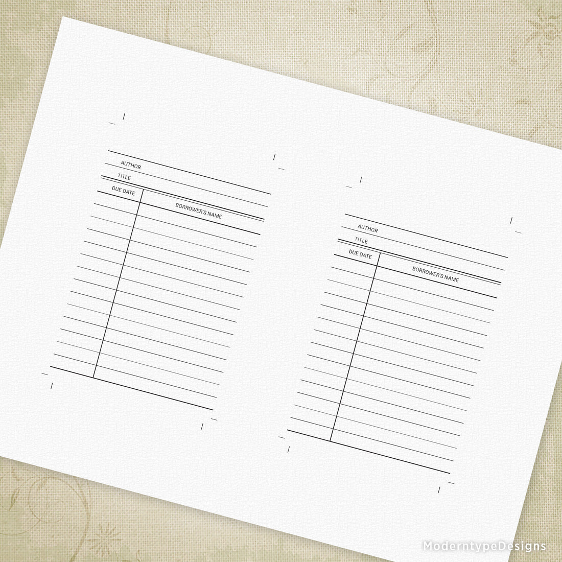 Library Book Cards Printable, 3 x 5"