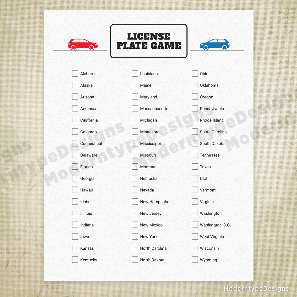 License Plate Car Game Printable