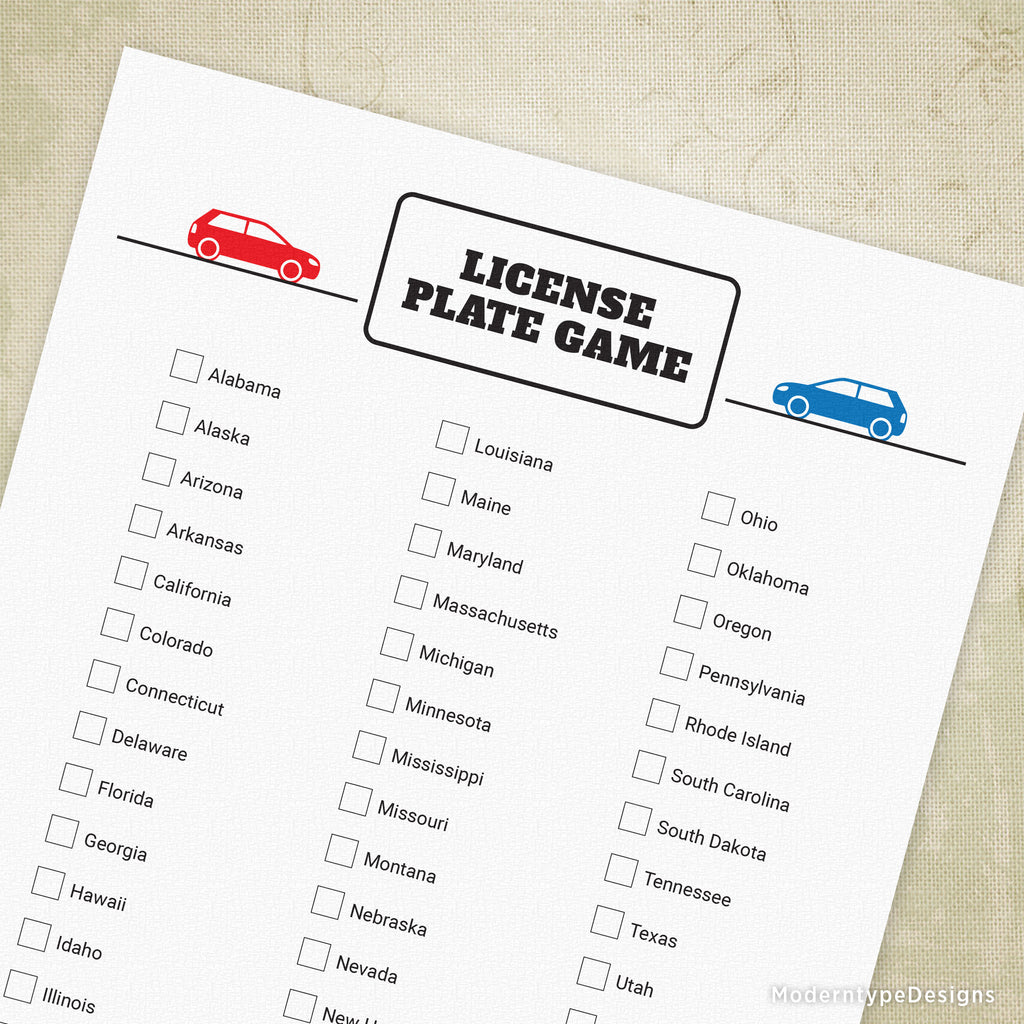 License Plate Car Game Printable