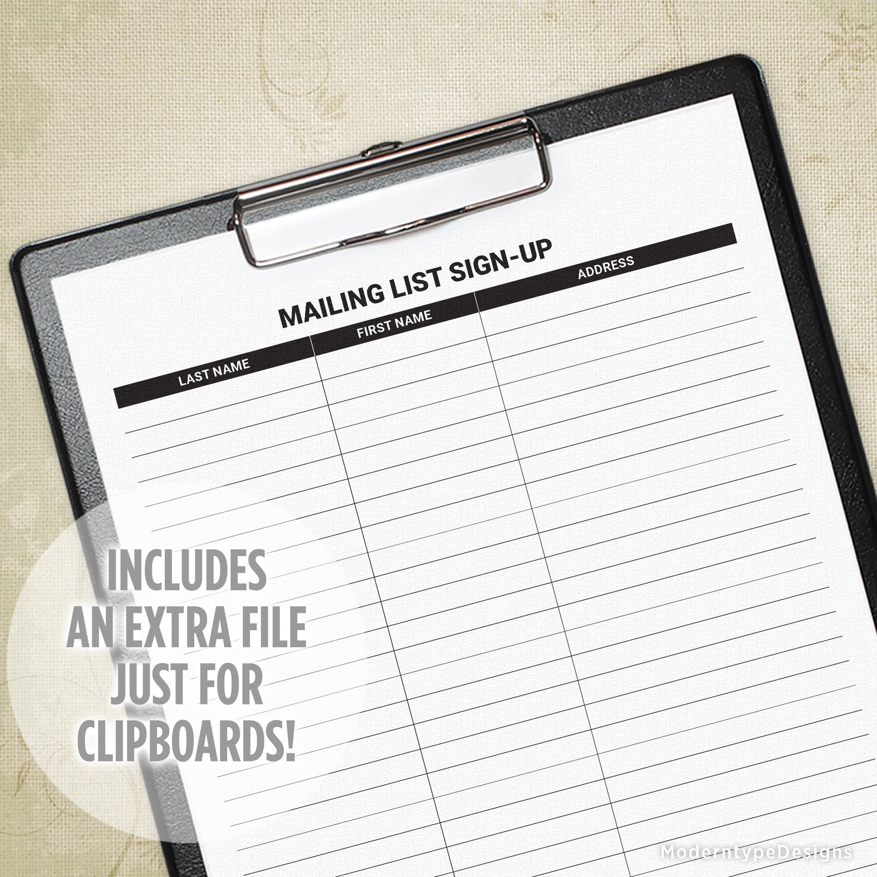 Mailing List Sign-up Sheet Printable for Clipboard