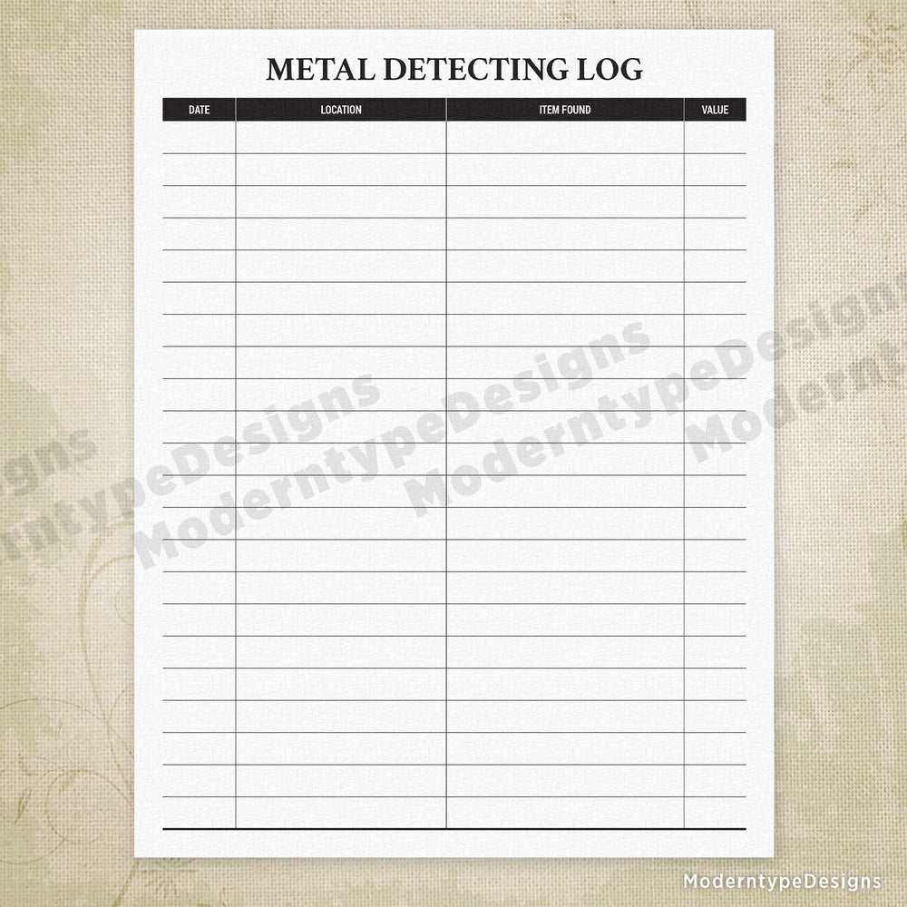 Metal Detecting Log Printable
