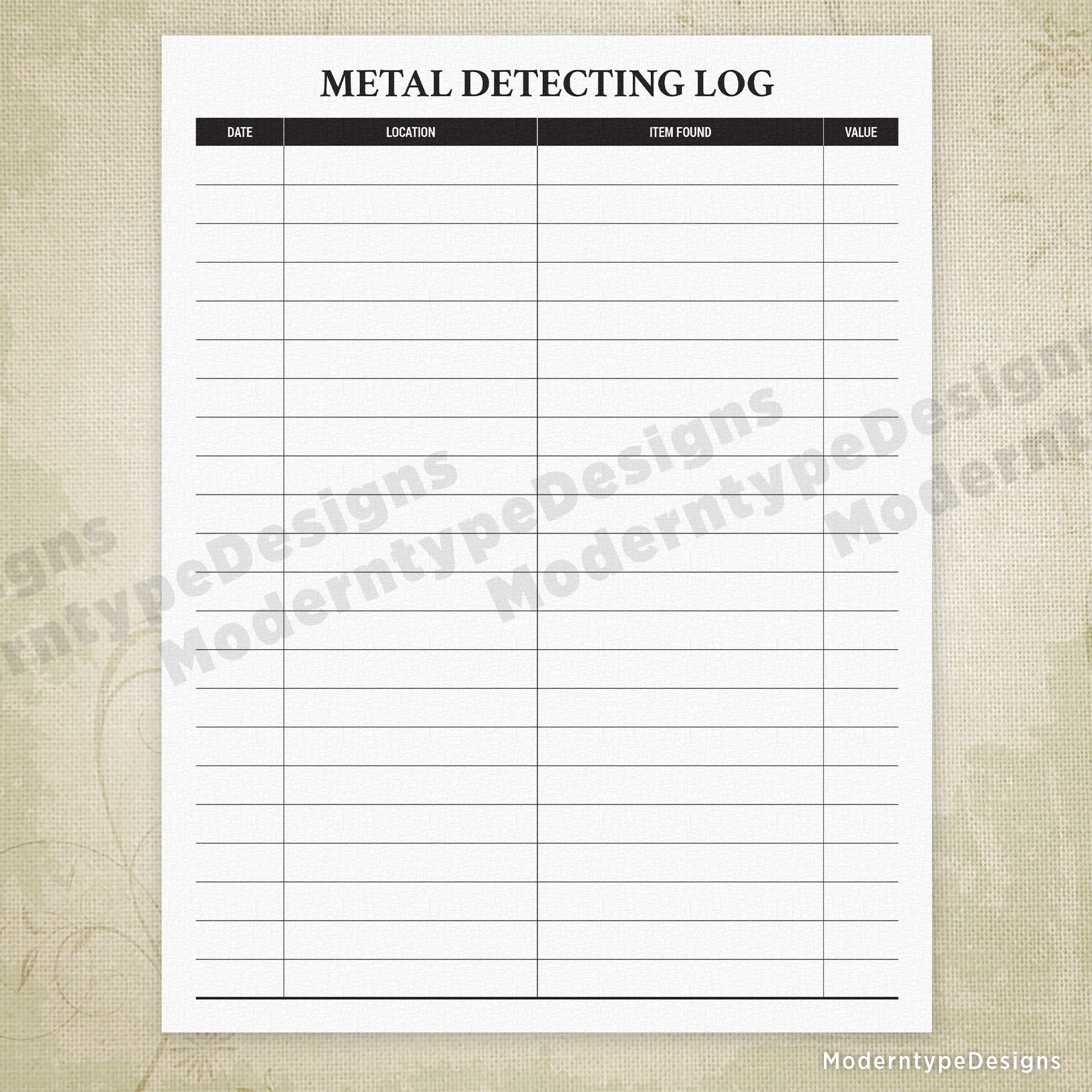 Metal Detecting Log Printable