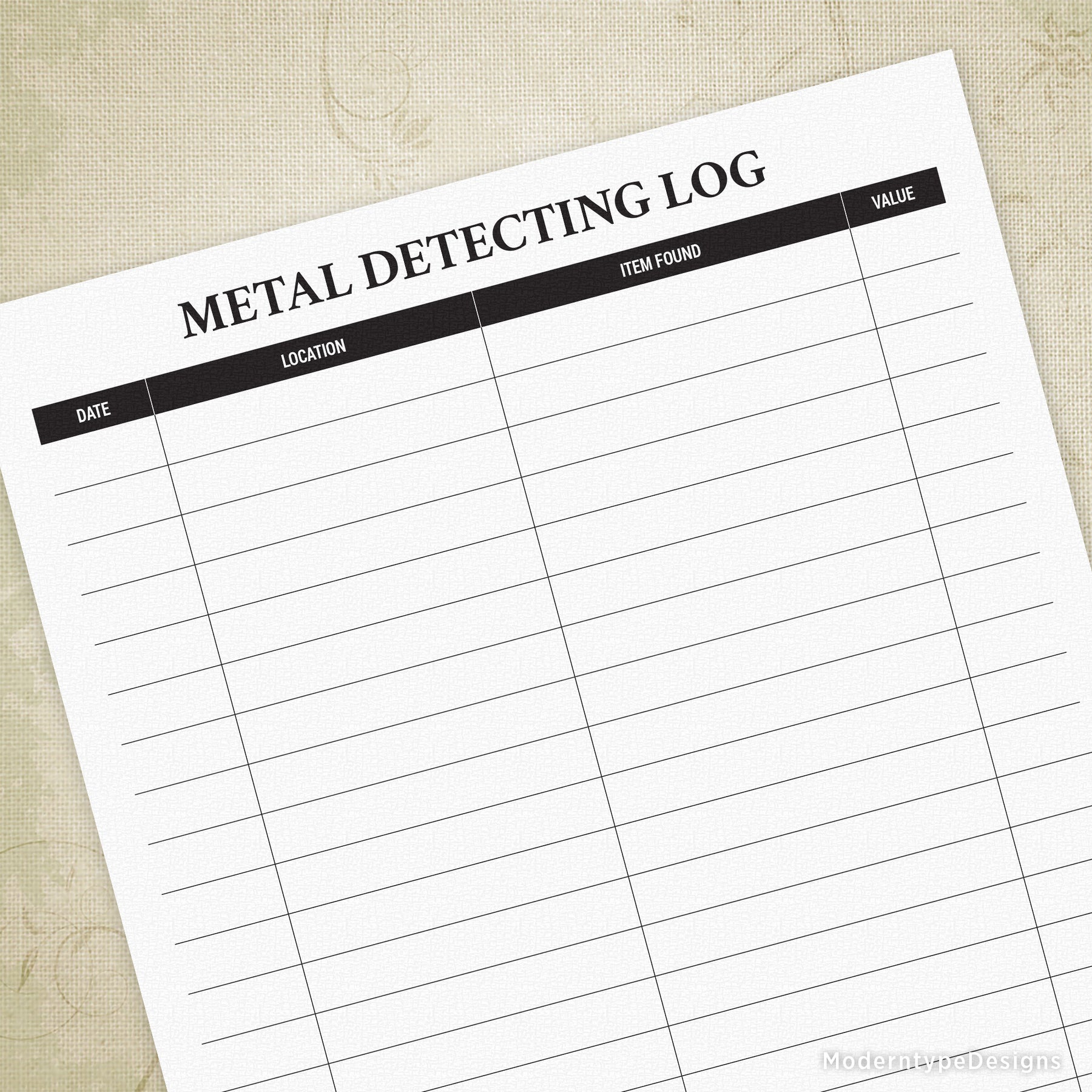 Metal Detecting Log Printable