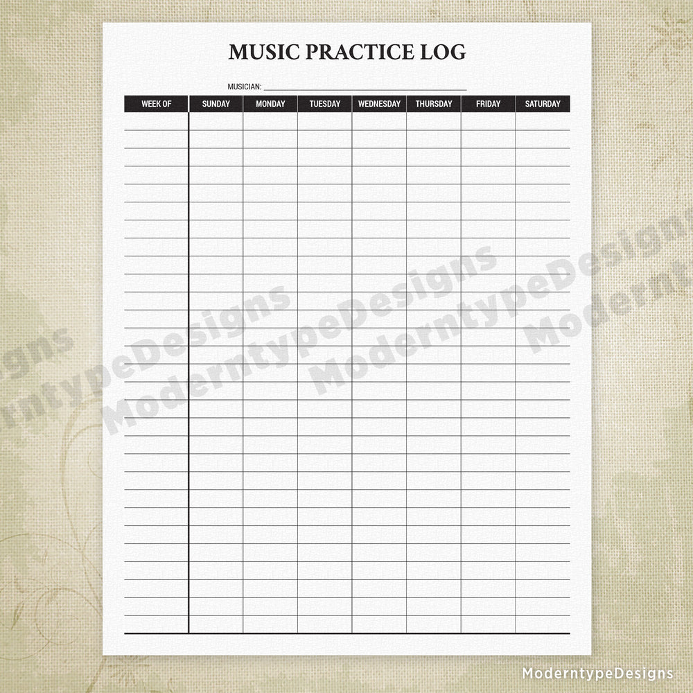 Music Practice Log Printable