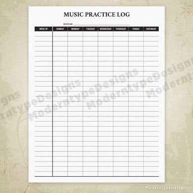 Music Practice Log Printable