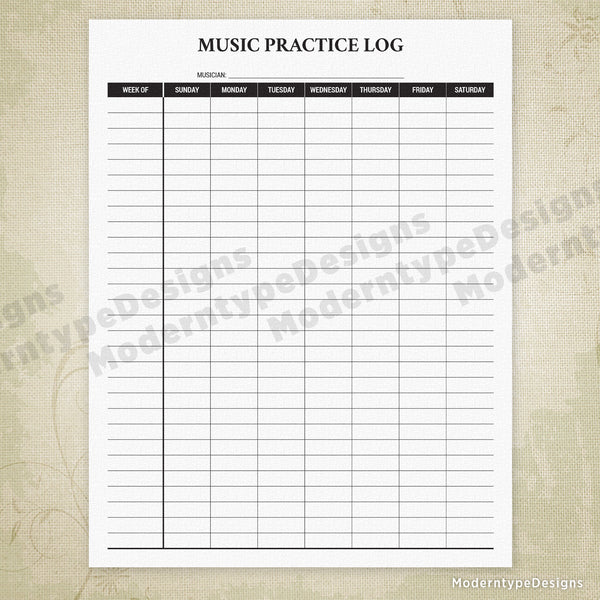 Music Practice Log Printable
