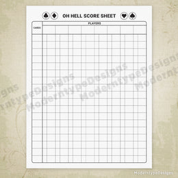 Oh Hell Score Sheet Printable