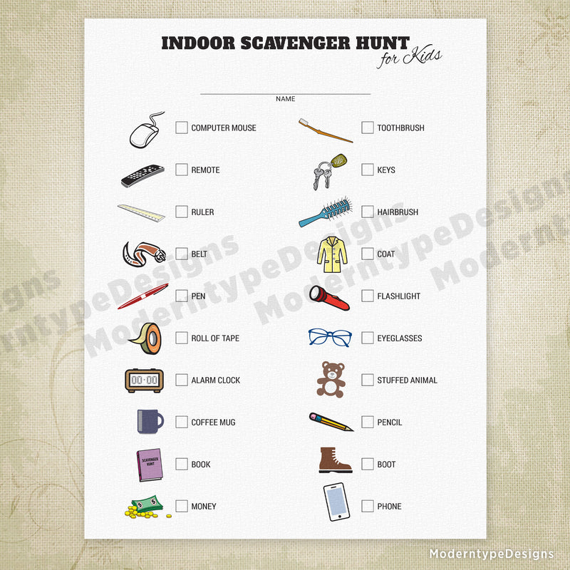 Indoor Scavenger Hunt Printable