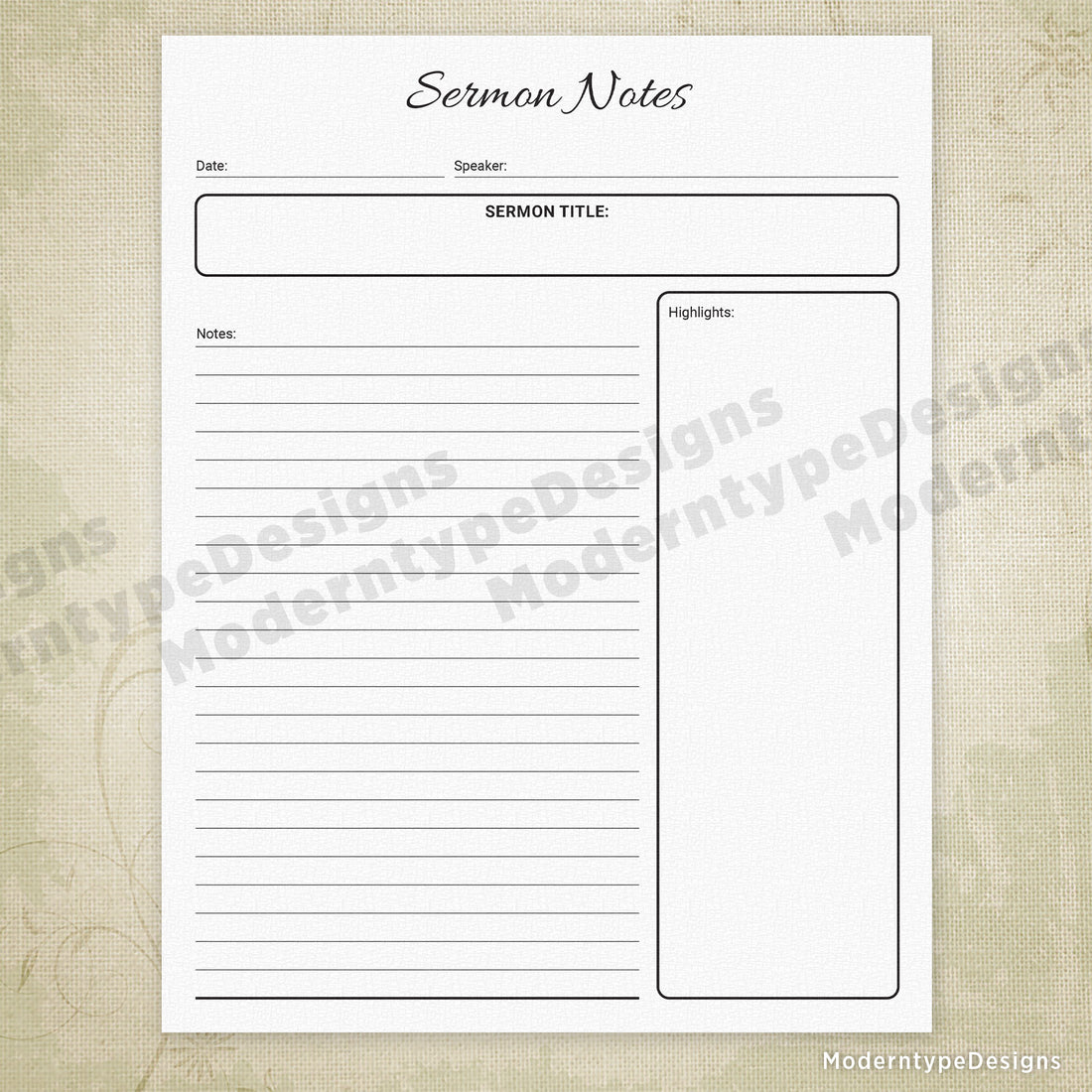Sermon Notes Printable