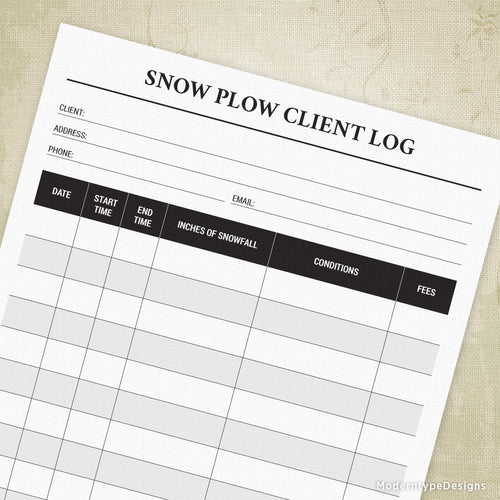 Snow Plow Client Log Printable