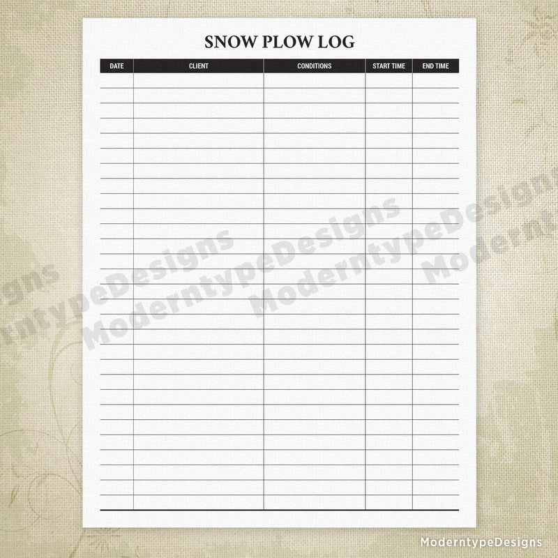 Snow Plow Log Printable
