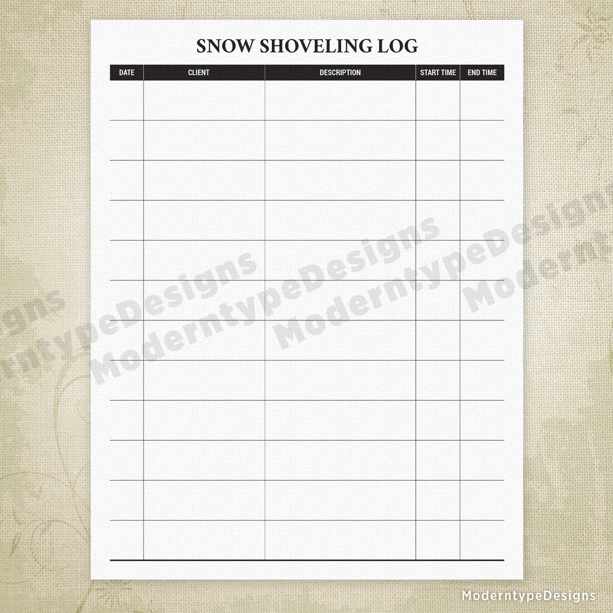 Snow Shoveling Log Printable