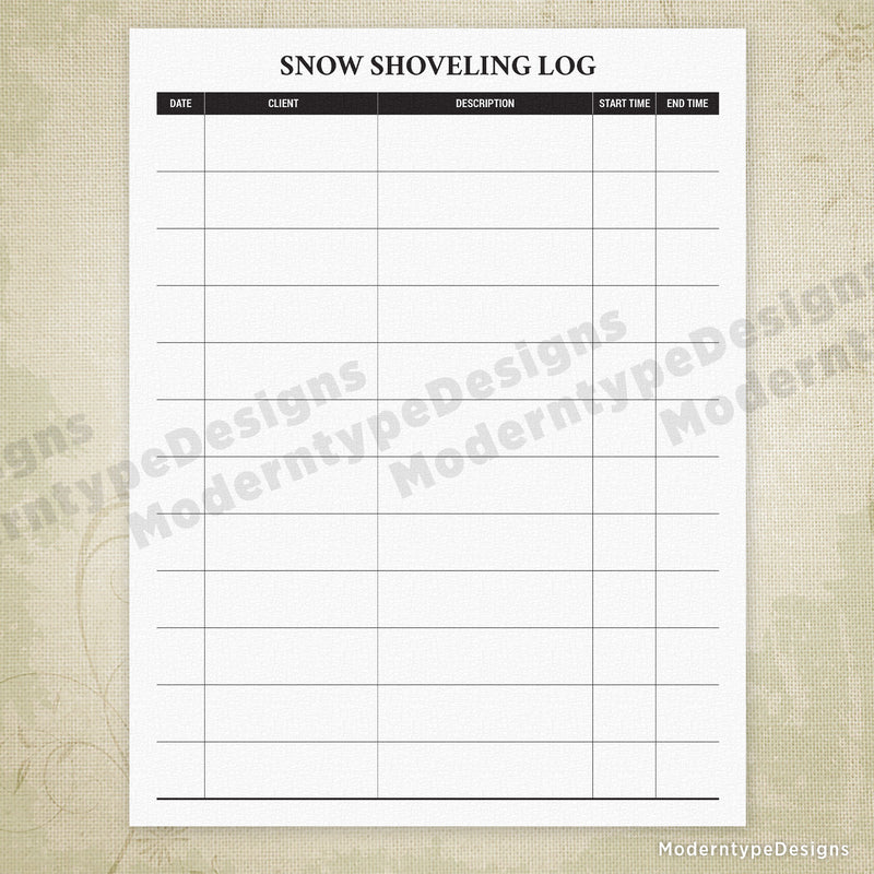 Snow Shoveling Log Printable