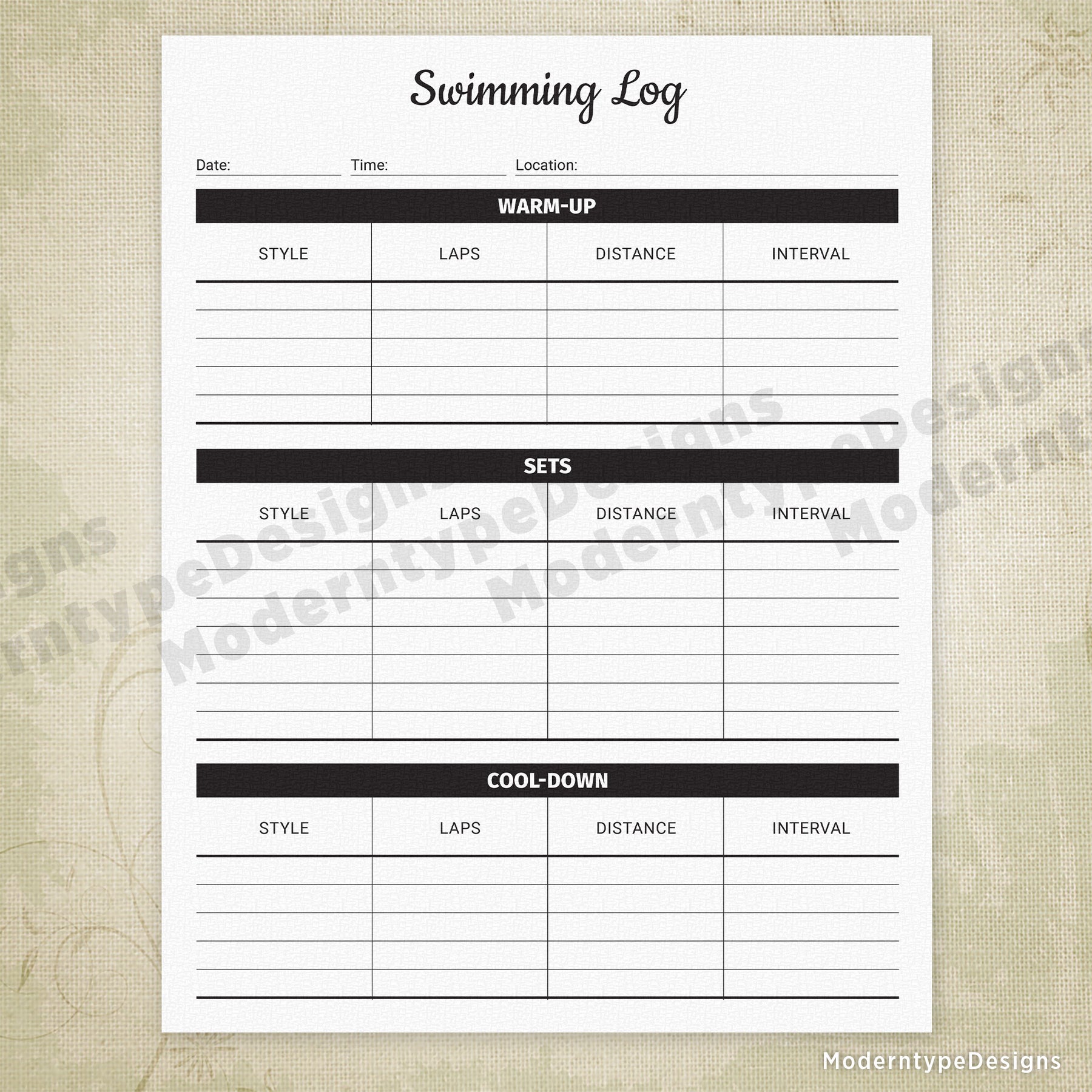 Swimming Log Printable
