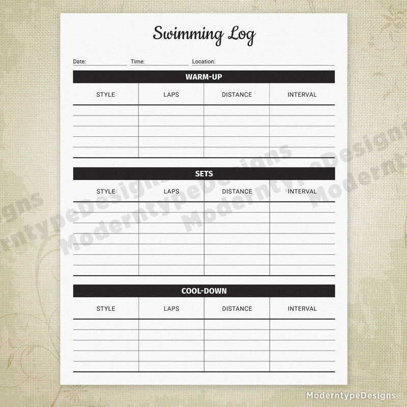 Swimming Log Printable