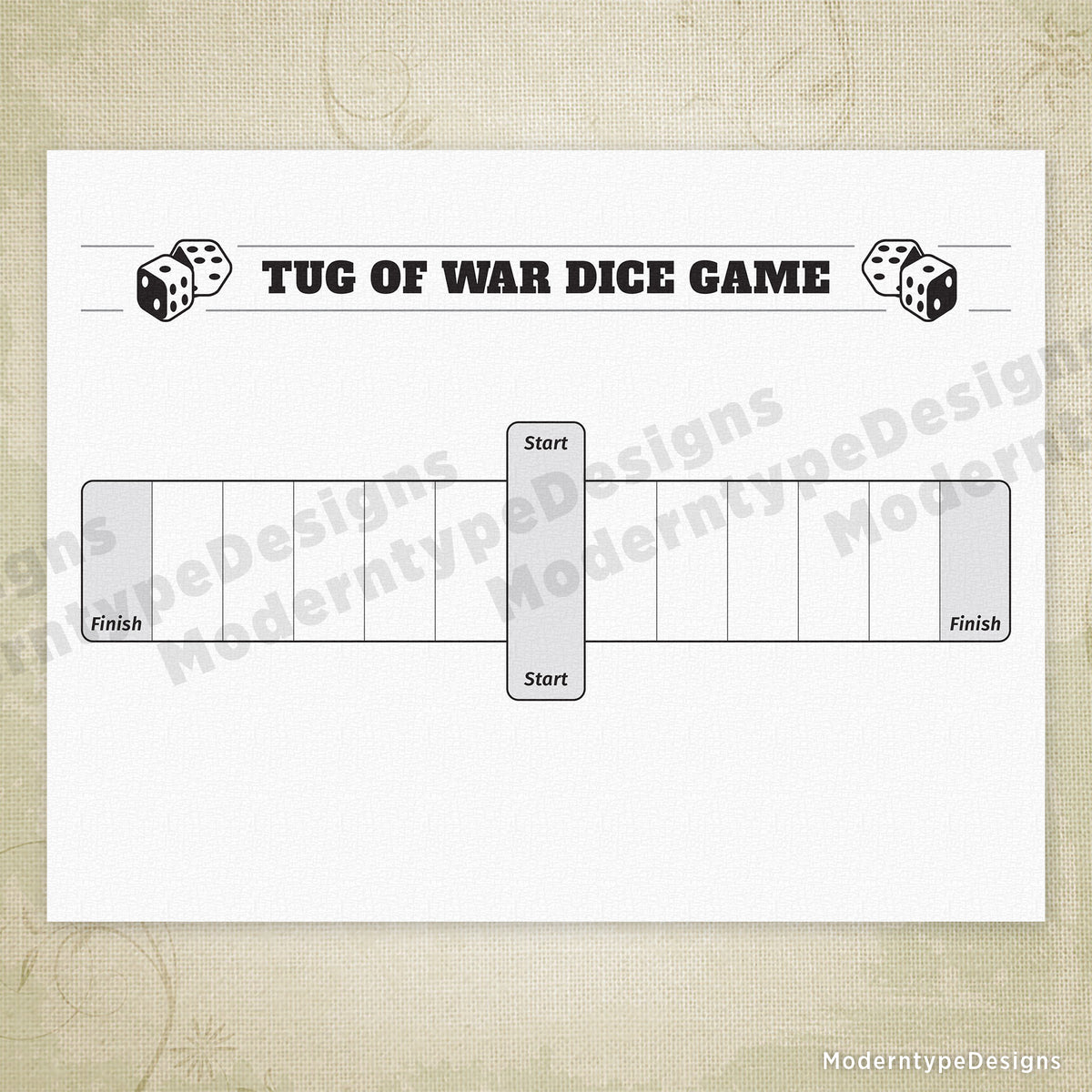 Tug of War Dice Game Board Printable