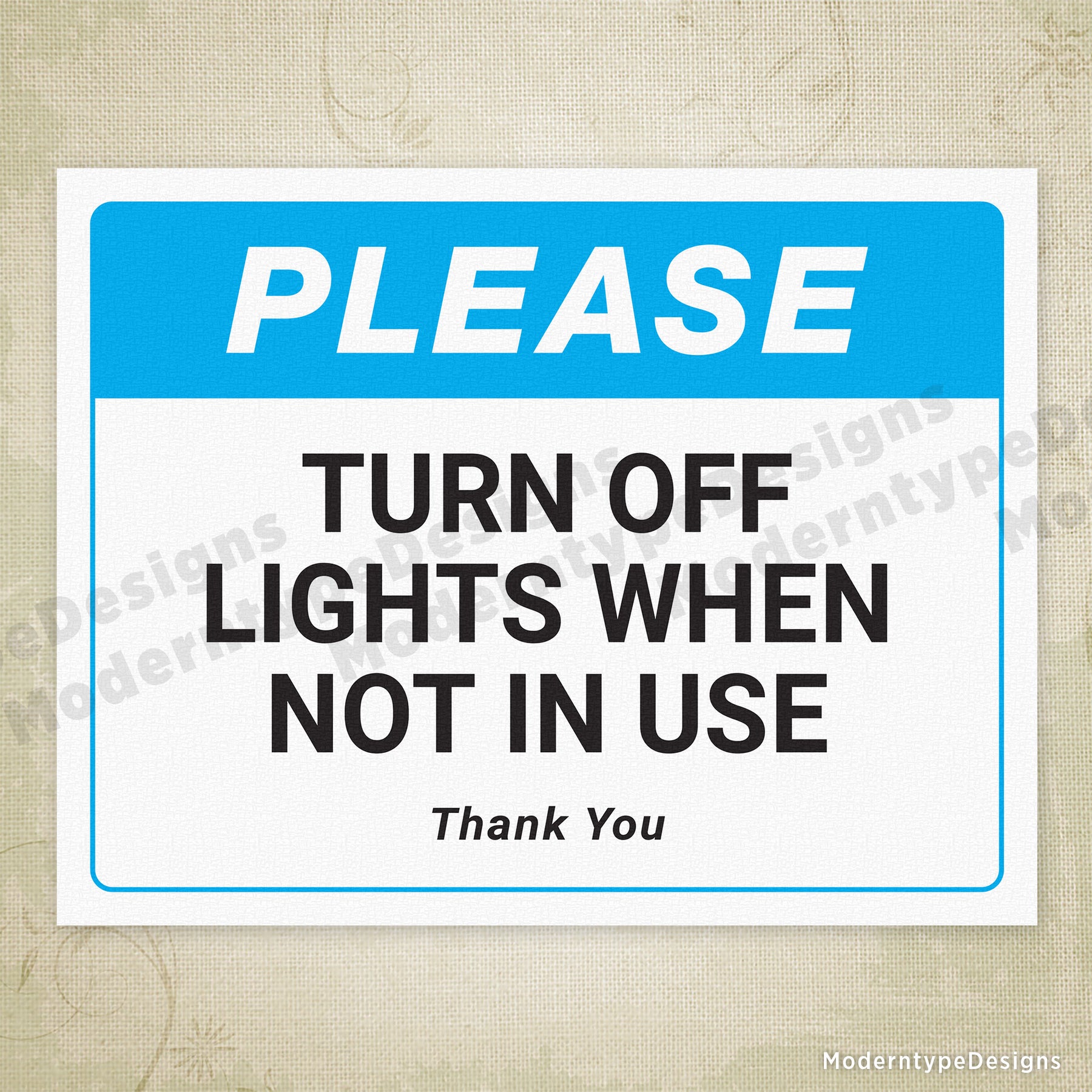 Turn Off Lights When Not In Use Printable Sign