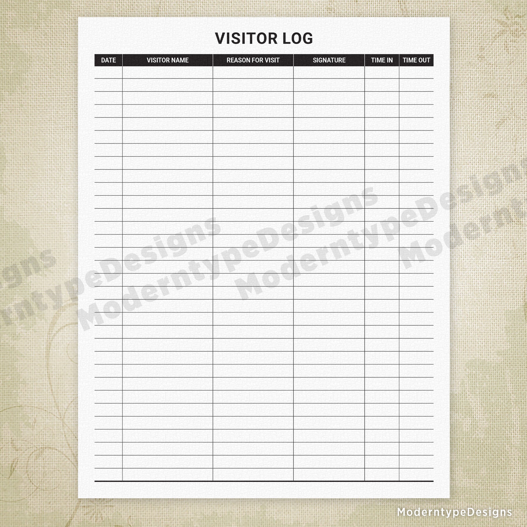 Visitor Log Printable