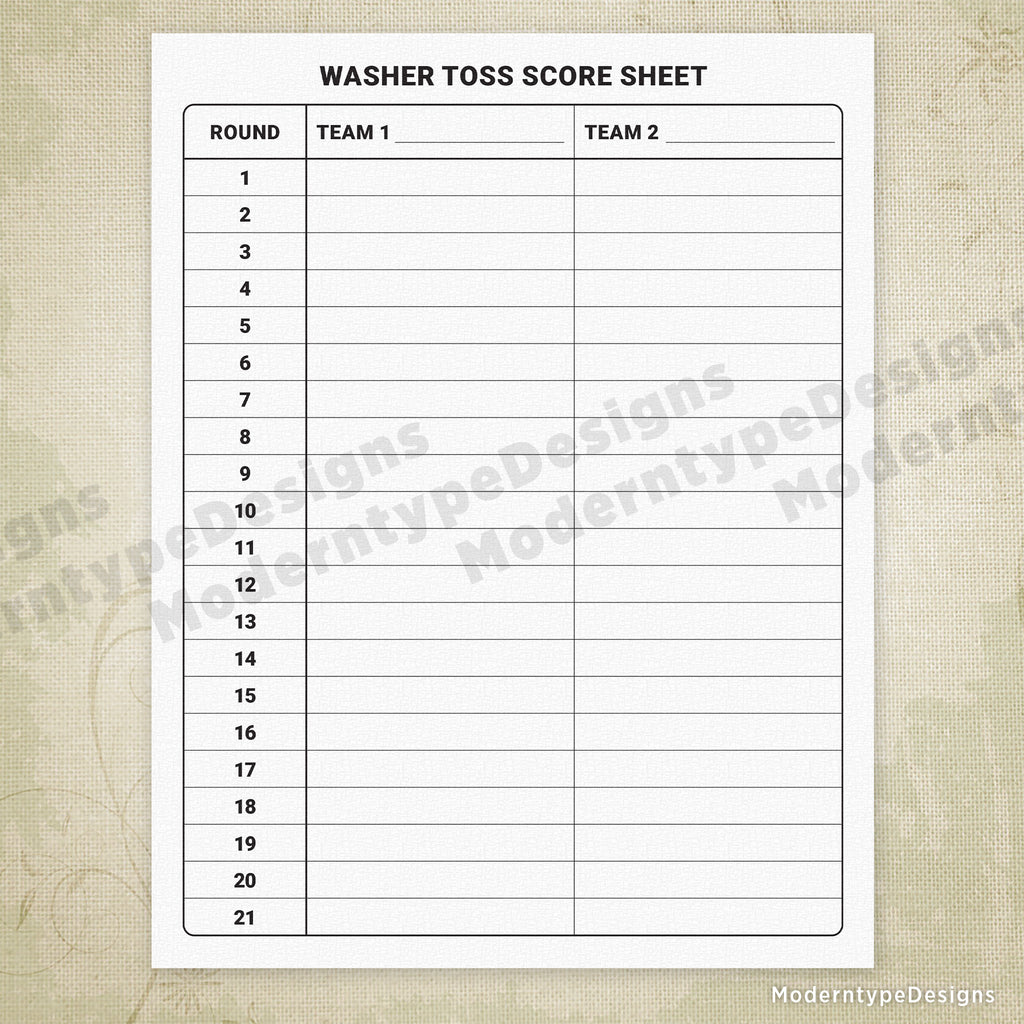 Washer Toss Score Sheet Printable Form