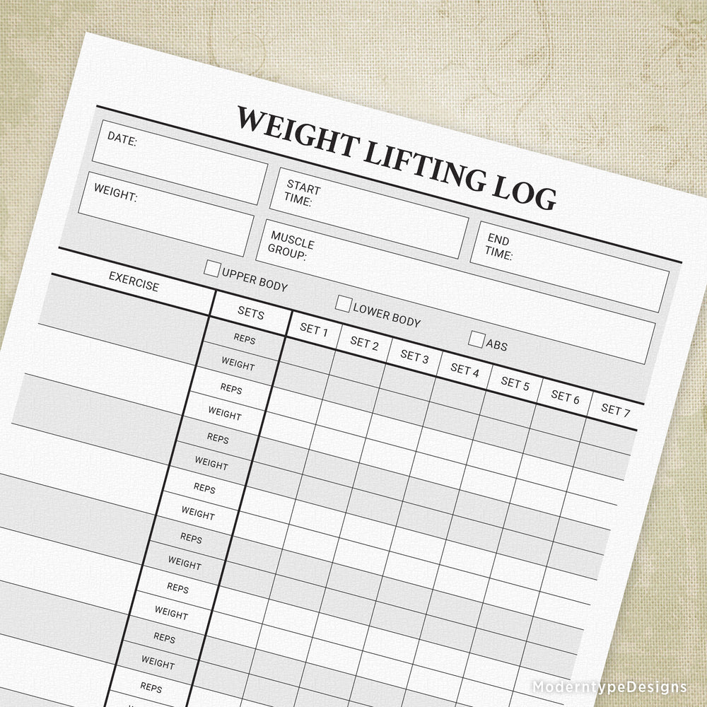 Weight Lifting Log Printable