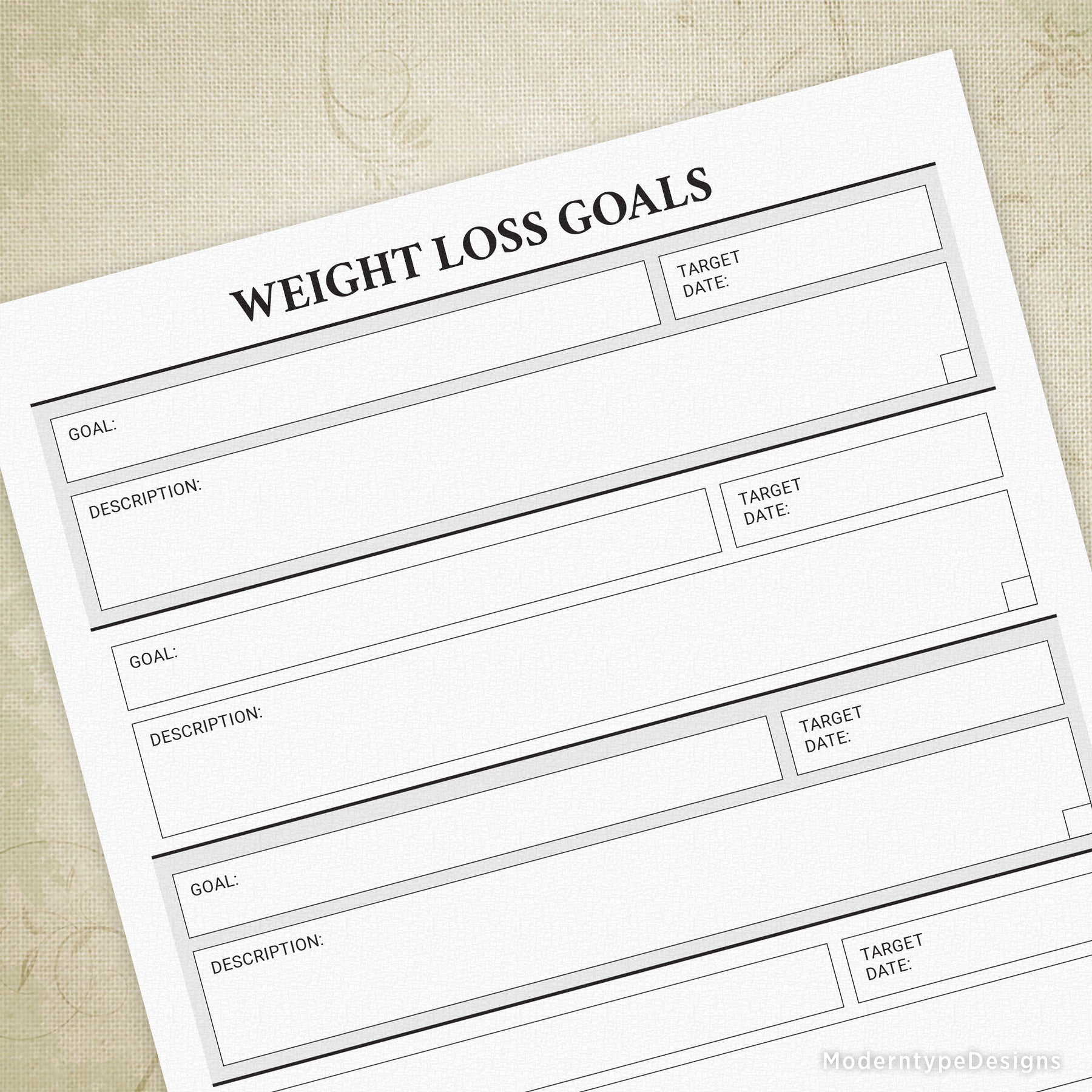 Weight Loss Goals Printable