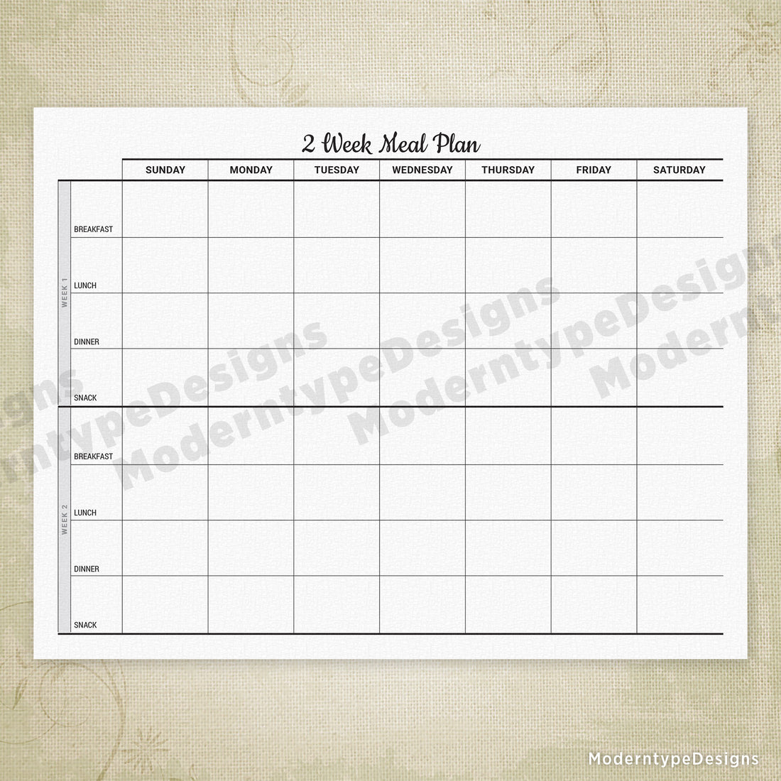 2 Week Meal Plan Printable