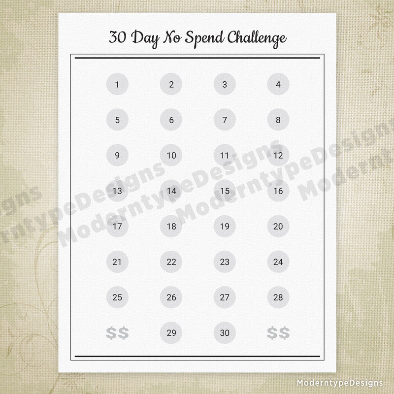 30 Day No Spend Challenge Printable
