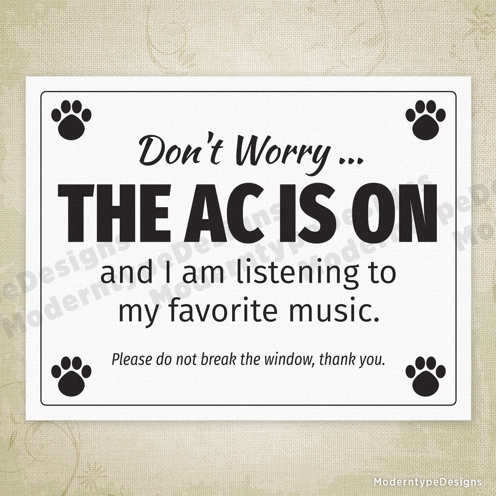 AC is on Car Window Printable Sign for Dog Owners
